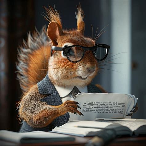 Squirrel In Black Boss Dress Working In Company Premium Ai Generated
