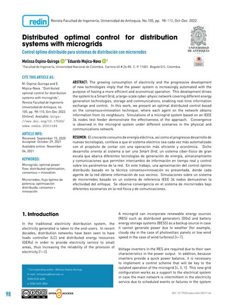 Pdf Distributed Optimal Control For Distribution Systems With Microgrids