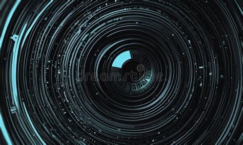 Close Up View Camera Lens With Circular Pattern Concentric Circles And Bright Light At The