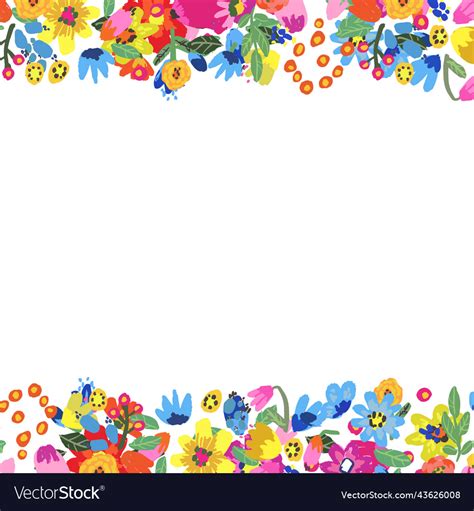 Bright Summer Flowers Arrange In Border On White Vector Image