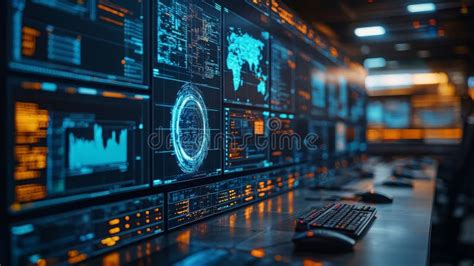 nighttime security control room with advanced monitoring and data