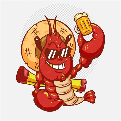 Premium Psd Cute Crawfish Cartoon Character Drinking Beer