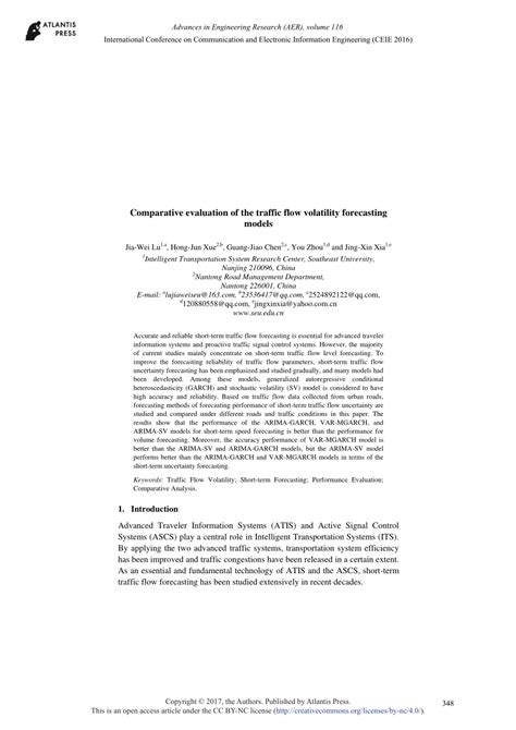 Pdf Comparative Evaluation Of The Traffic Flow Volatility Forecasting Models