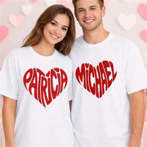 Personalized Matching Couple Shirts Custom Name Heart T Shirts