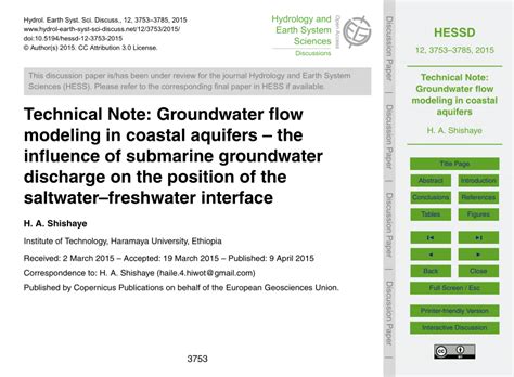 Pdf Technical Note Groundwater Flow Modeling In Coastal Aquifers The Influence Of Submarine