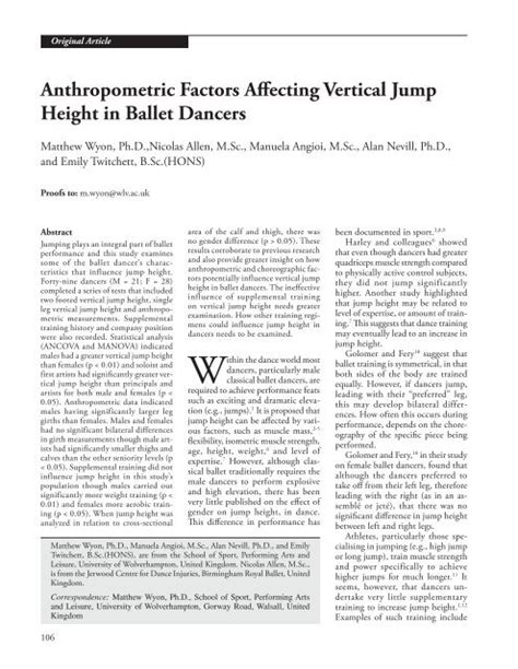 Anthropometric Factors Affecting Vertical Jump Height In Ballet
