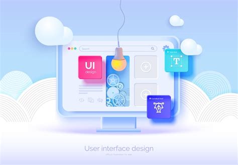 Premium Vector Mockup 3d Monitor With User Interface Elements For Web Design Software Creator