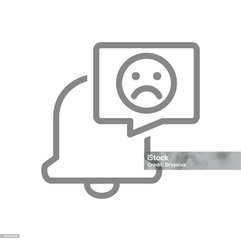 음성 버블 라인 아이콘에 슬픈 얼굴이있는 알림 벨 받은 편지함 메시지 이모티콘 등급 기호가 있는 알림 그래픽 사용자 인터페이스에 대한 스톡 벡터 아트 및 기타 이미지