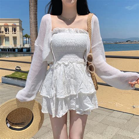 진짜강추ㅠ🤍여신 플라워 펀칭 스모크 밴딩 점프수트 플레어 캉캉 치마 바지 오프숄더 미니 원피스 점프슈트 바캉스룩 휴가룩 휴양지룩 여행룩 데일리룩 데이트룩 에이블리