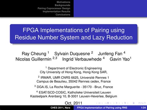 Pdf Fpga Implementation Of Pairings Using Residue Number System And