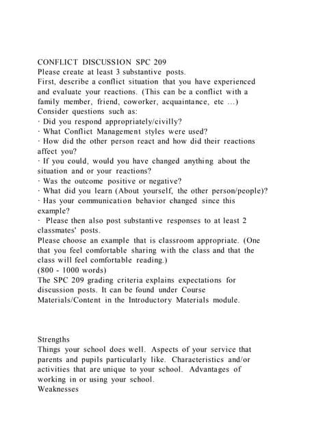 Conflict Discussion Spc 209please Create At Least 3 Substantive Docx