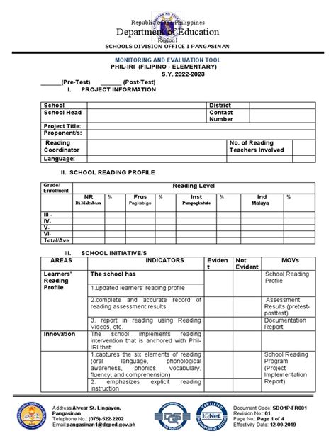 Phil Iri Reading Monitoring And Evaluation Tool 1 Pdf