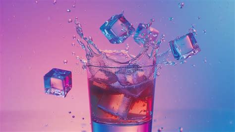 An Ice Cube Creates A Splash In A Glass Of Sparkling Water In A
