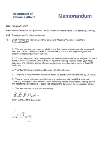 Westervelt Va Whistleblowers Reassignment Memo Documentcloud