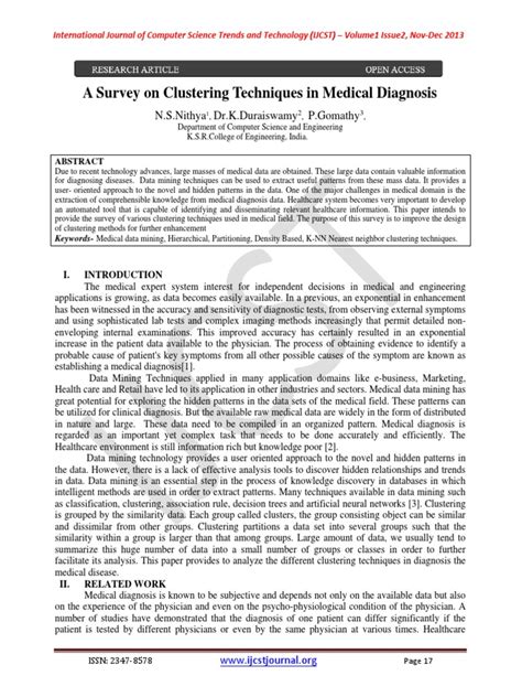 A Survey On Clustering Techniques In Medical Diagnosis Pdf Cluster