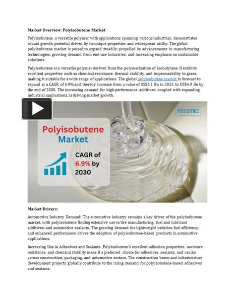Polyisobutene Market Presentation Free To Download