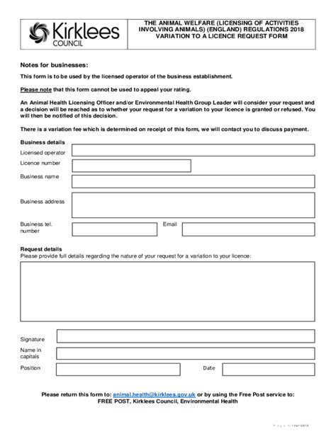 Fillable Online Variation To A Licence Request Application Form