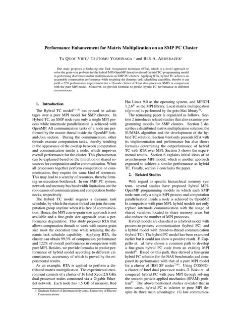 Pdf Performance Enhancement For Matrix Multiplication On An Smp Pc