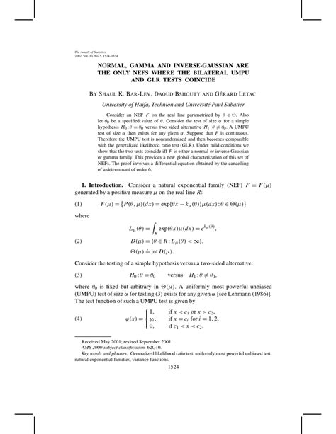 Pdf Normal Gamma And Inverse Gaussian Are The Only Nefs Where The