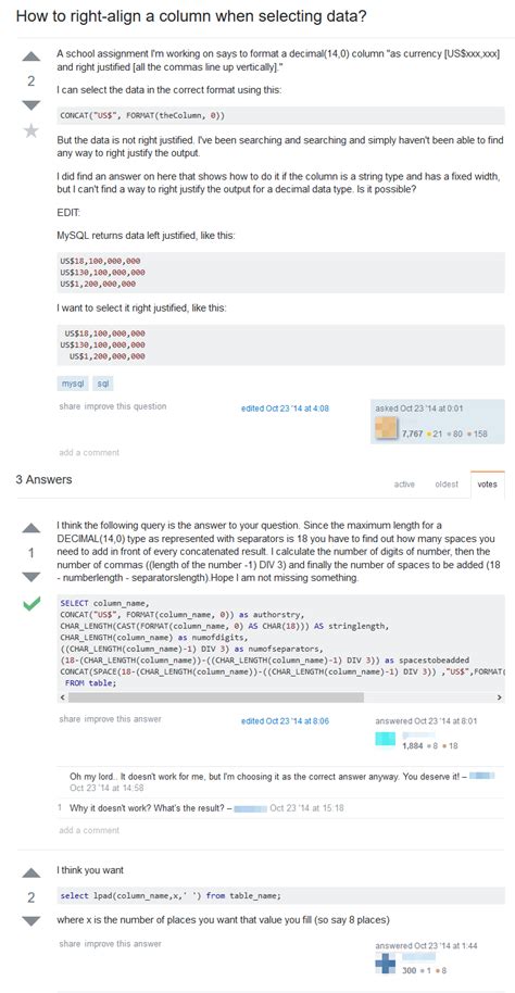 Right Justify Mysql Output No Problem Rprogramminghorror