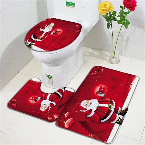 Badu Bg Коледни комплекти постелки за баня Дядо Коледа Коледно дърво Камина Картина с маслени