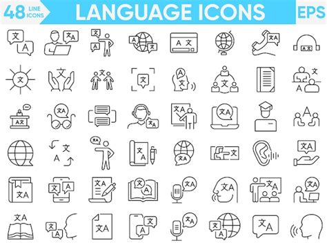 Premium Vector Language Line Icons Vector And Illustrator Set