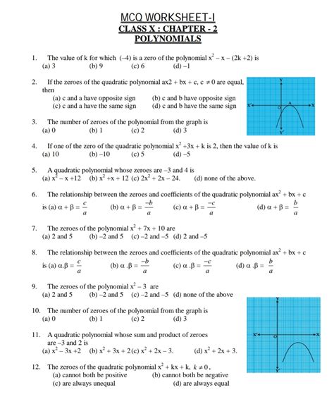 Important Polynomial Class 10 Extra Question Pdf Practice Sheet 1 Dpp
