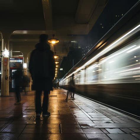 Premium Photo Night Train Station With Motion Blur