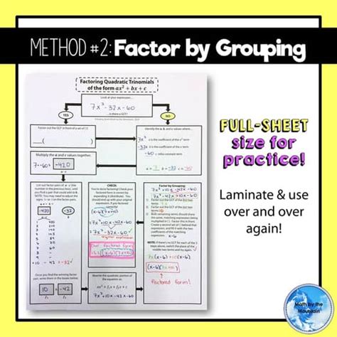 Factoring Quadratic Trinomials Flowchart Graphic Organizer Tpt