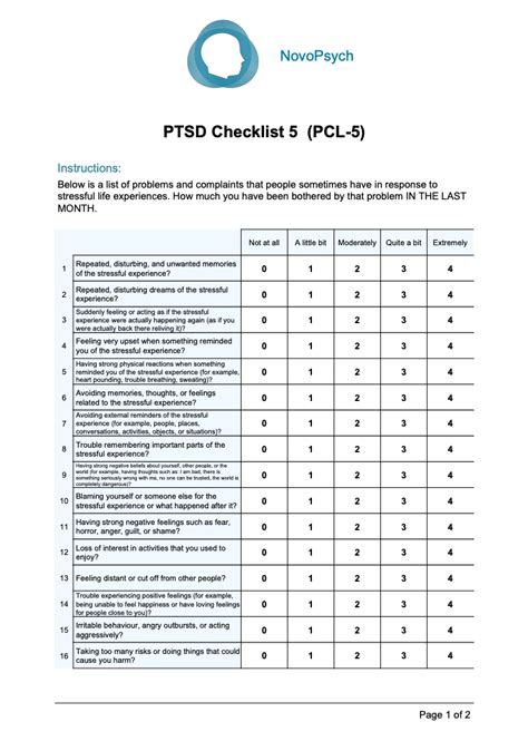 Pcl 5 Scoring Ptsd Checklist For Dsm 5