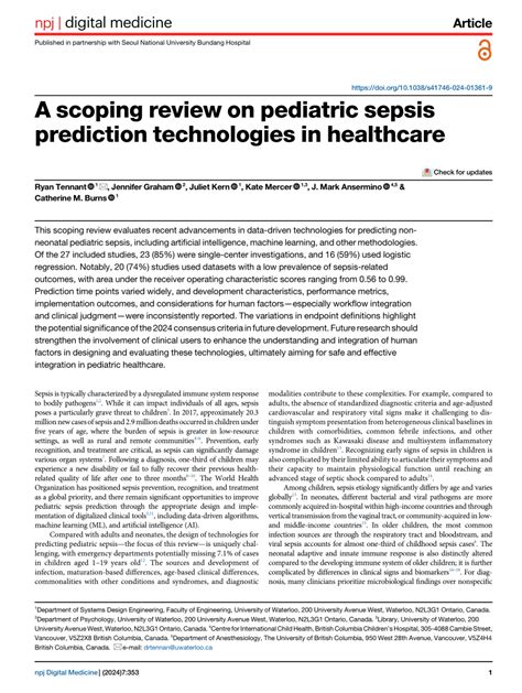 Pdf A Scoping Review On Pediatric Sepsis Prediction Technologies In