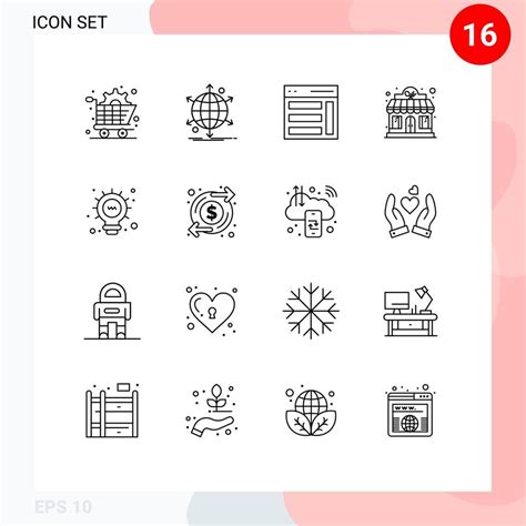 User Interface Pack Of 16 Basic Outlines Of Store Restaurant Web Hotel Sidebar Editable Vector
