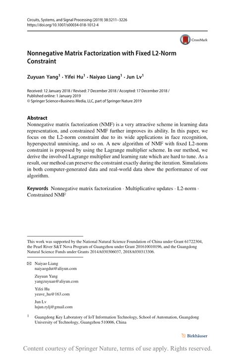 Nonnegative Matrix Factorization With Fixed L2 Norm Constraint Request Pdf