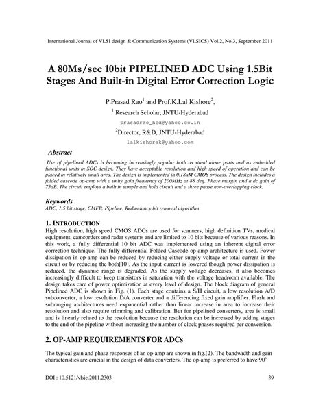 A 80mssec 10bit Pipelined Adc Using 15bit Stages And Built In Digital