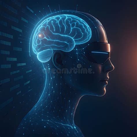 Futuristic Cybernetic Woman With Digital Brain And Neural Interface Stock Illustration