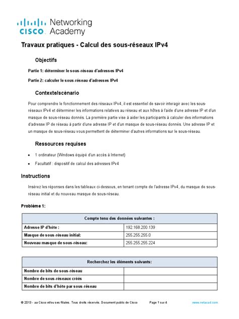1166 Lab Calculate Ipv4 Subnets Pdf Adresse Ip Architecture