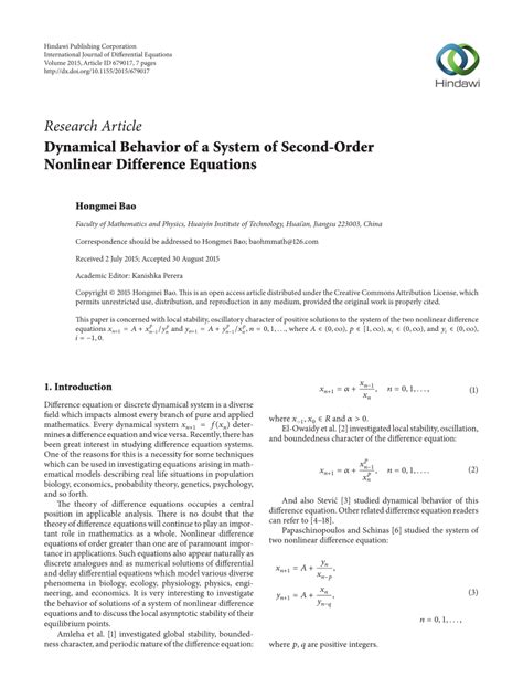 Pdf On A System Of Second Order Nonlinear Difference Equations