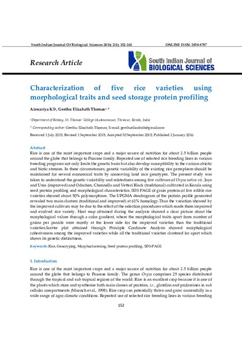 Pdf Characterization Of Five Rice Varieties Using Morphological Traits And Seed Storage