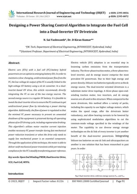Designing A Power Sharing Control Algorithm To Integrate The Fuel Cell