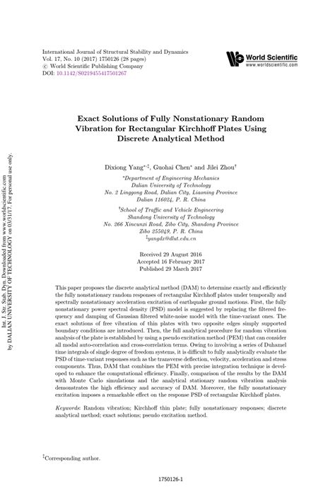 Pdf Exact Solutions Of Fully Nonstationary Random Vibration For