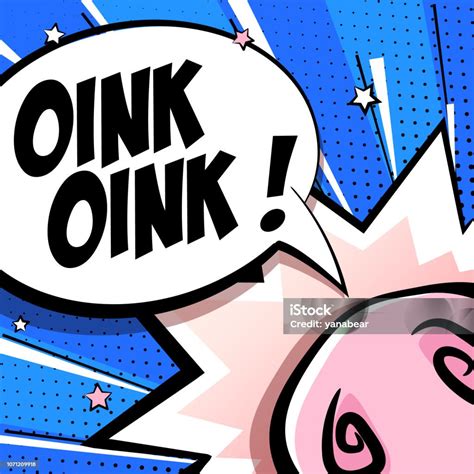 파란색 바탕에 만화 돼지 코 스타와 텍스트 클라우드 귀여운 카드 만화 스타일입니다 벡터 배너입니다 검은색에 대한 스톡 벡터 아트 및 기타 이미지 Istock