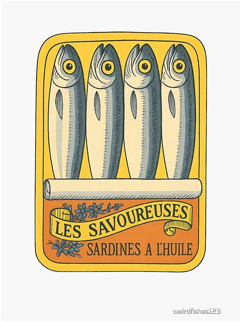 Vintage French Sardine Can Retro Seafood Label Art For Kitchen And Food Lovers Sticker For