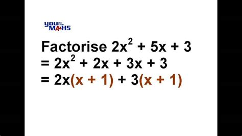 Factorising Quadratic Expressions 3 Youtube