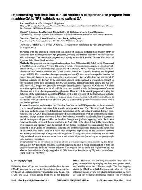 Pdf Implementing Rapidarc Into Clinical Routine A Comprehensive Program From Machine Qa To