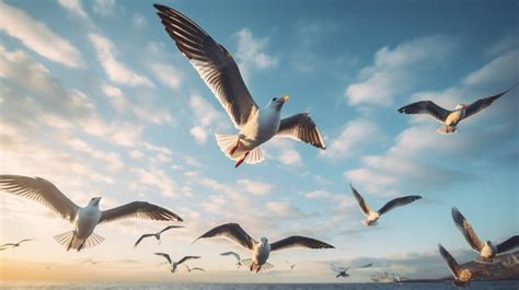 Premium Ai Image A Photo Of A Group Of Seagulls Or Pelicans Flying In