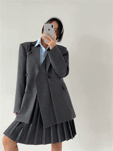 하객룩 이셋트하나로 완성 오버핏자켓 자켓스커트세트 투피스 주름스커트 미디스커트 더블여밈 봄아우터 봄세트 봄스커트 봄투피스코디 에이블리