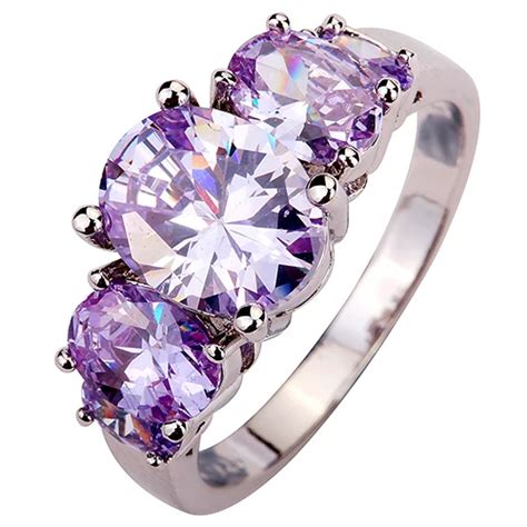 New Arrivalwomen S Fashion Oval Light Purple Zircon Copper Engagement Jewelry Ring Us