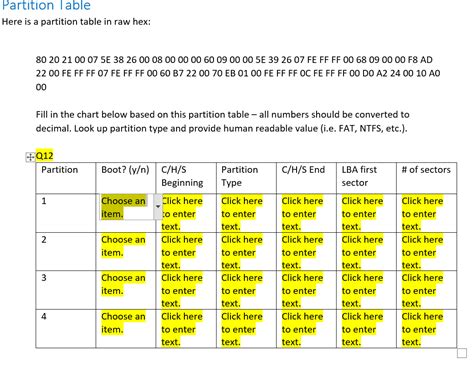 Solved Partition Table Here Is A Partition Table In Raw Hex