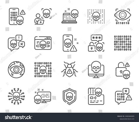 Cyber Attack Line Icons Phishing Risk Stock Vector Royalty Free