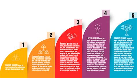 비즈니스 정보 프리젠 테이션을위한 인포 그래픽 템플릿입니다 벡터 사각형과 기하학적 요소 최신 워크플로 다이어그램 보고서 계획 5 주제 개념에 대한 스톡 벡터 아트 및 기타